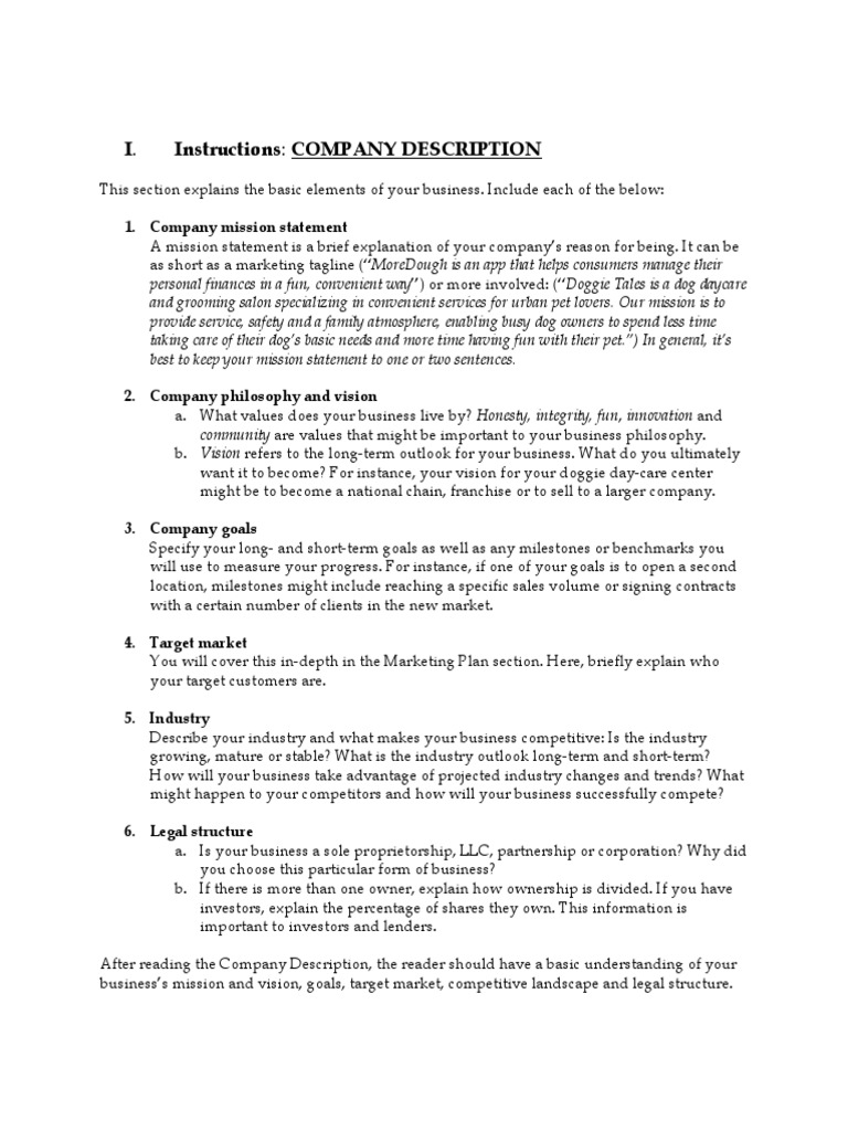 Essential Company Description Guide | PDF | Child Care | Relationships