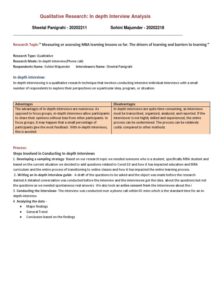 Qualitative Research - in Depth Interview Analysis | PDF | Interview ...