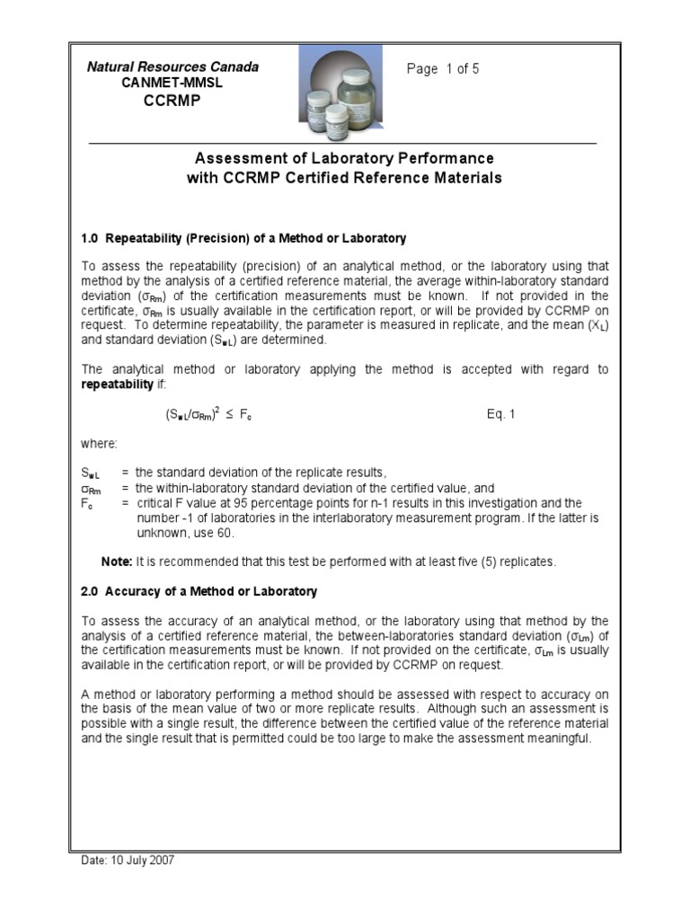CCRMP Certified Reference Material Assessment | PDF | Accuracy And ...