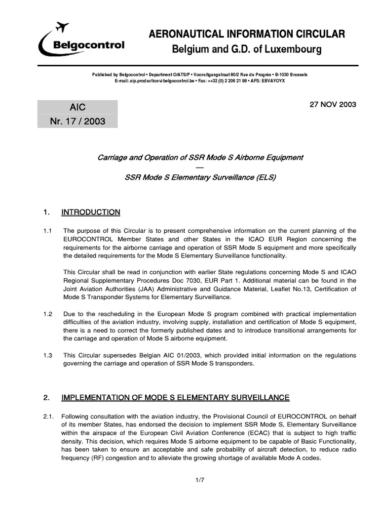 Aeronautical Information Circular Belgium and G.D. of Luxembourg | PDF ...