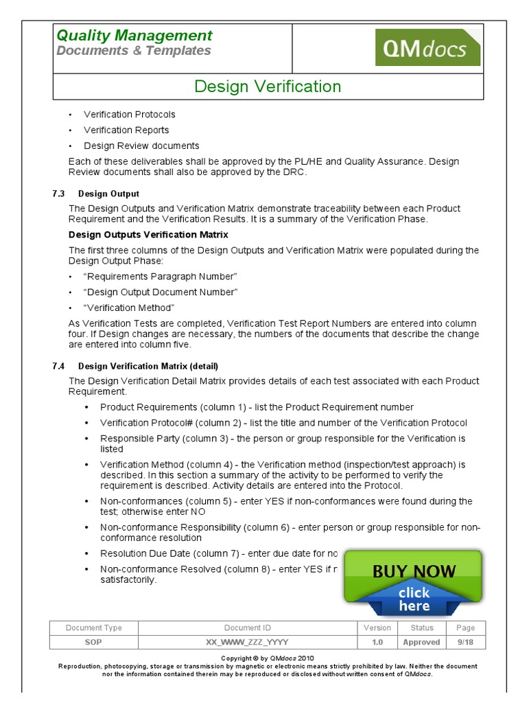 MD 009 Design Verification Sop 1 0 110905125010 Phpapp02 | PDF ...