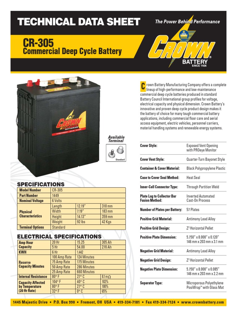 Technical Data Sheet: Commercial Deep Cycle Battery | PDF | Battery ...