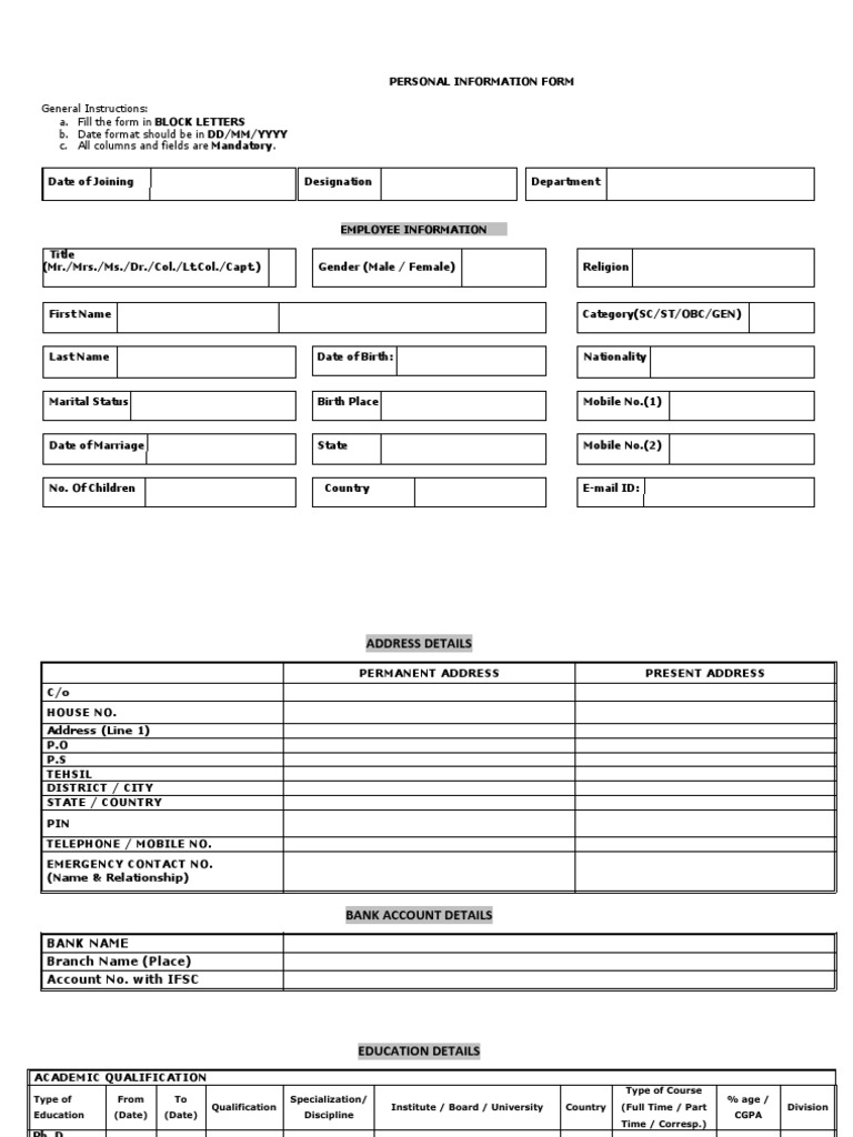 Personal Information Form | PDF | Government And Personhood | Further ...