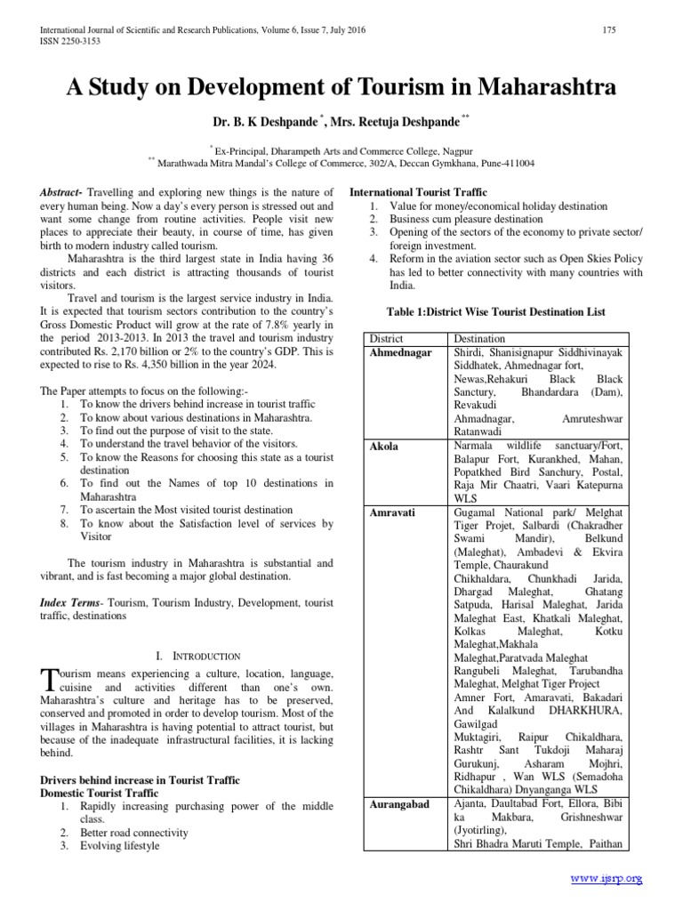 A Study On Development of Tourism in MH | PDF | Tourism | Mumbai