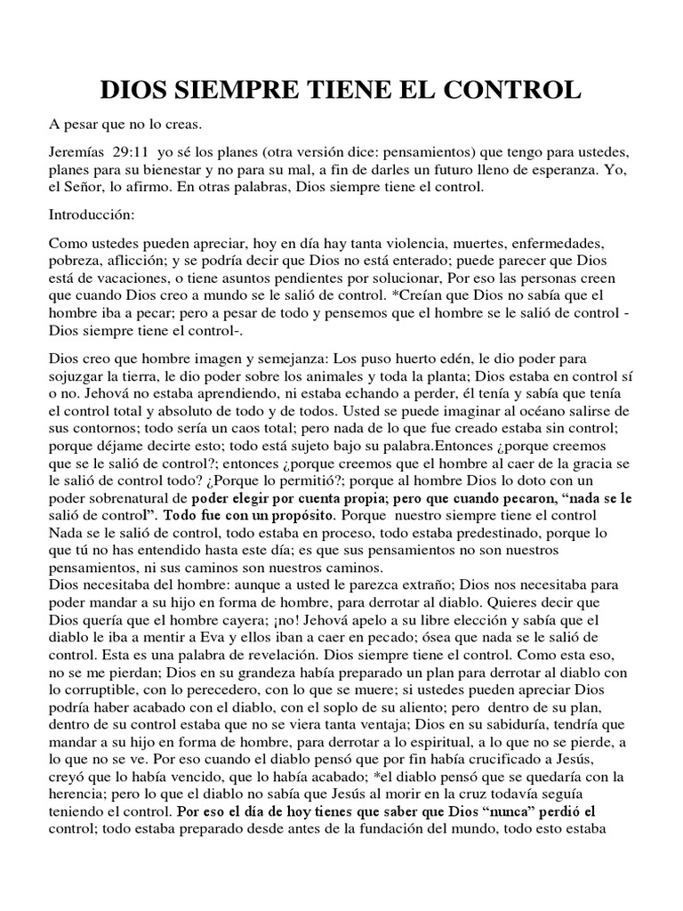 Dios Siempre Tiene El Control | PDF | Diablo | Dios