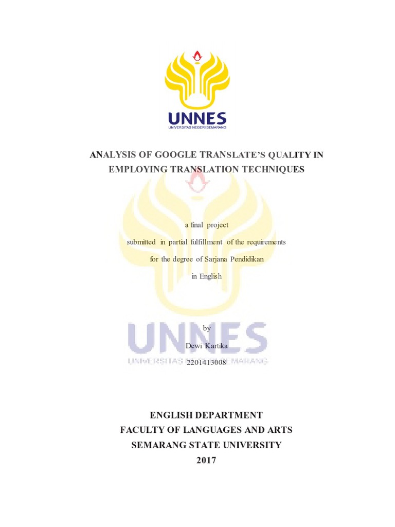 Analysis of Google Tran Slate'S Quality in Employing Translation ...