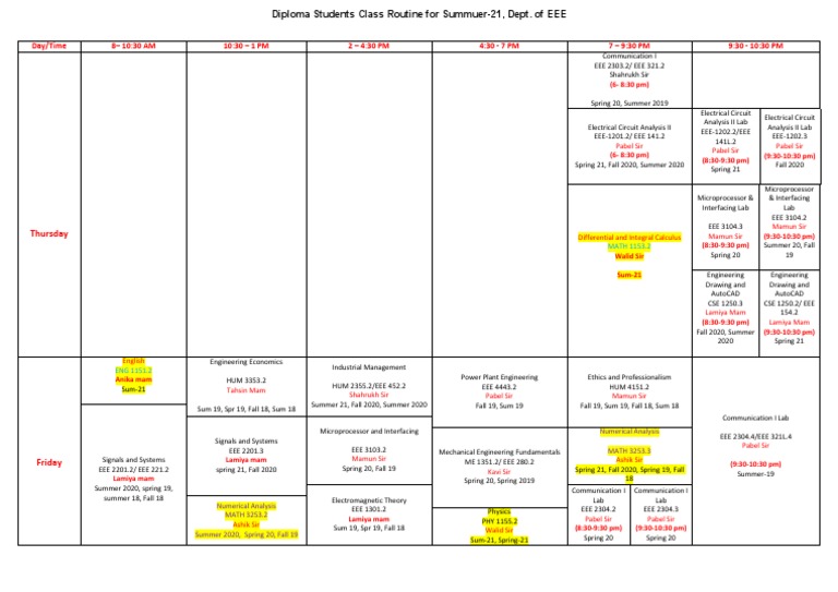 Diploma Batch Routine For Summer-21 | PDF | Electrical Engineering | Force