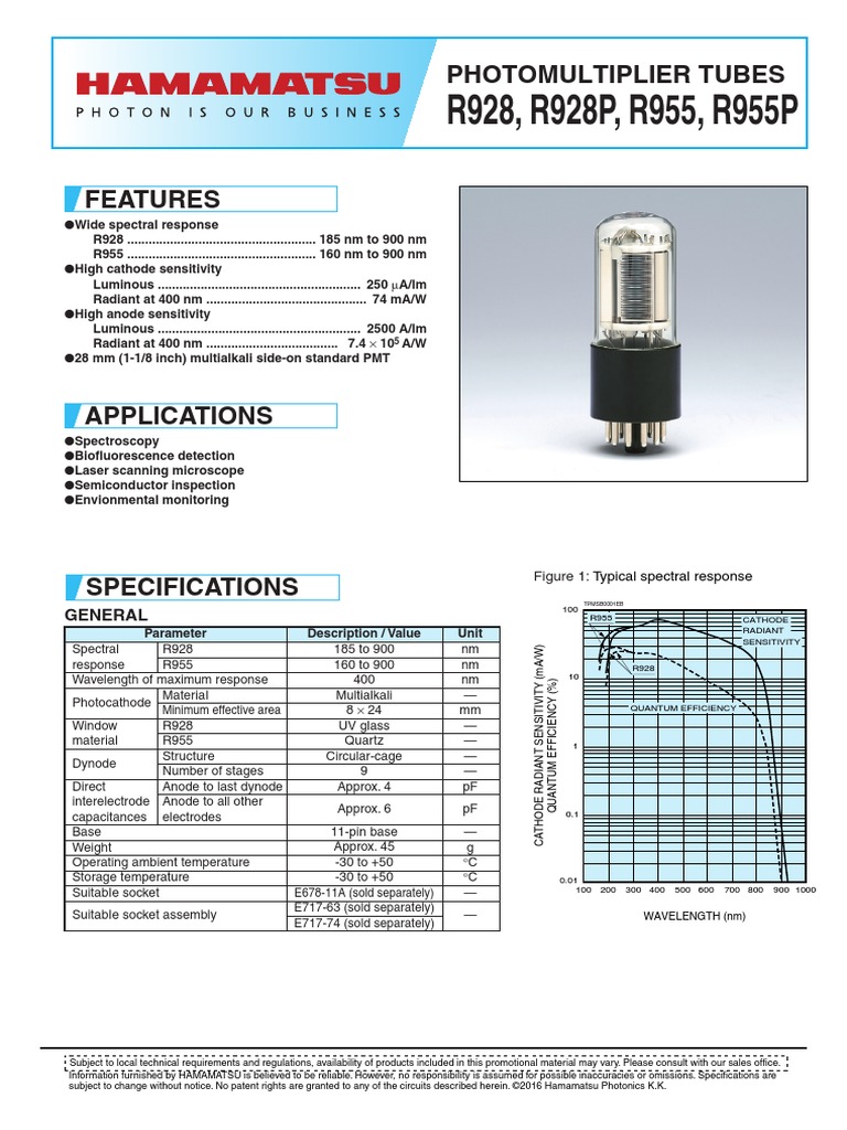 R928, R928P, R955, R955P: Photomultiplier Tubes | PDF | Vacuum Tube ...