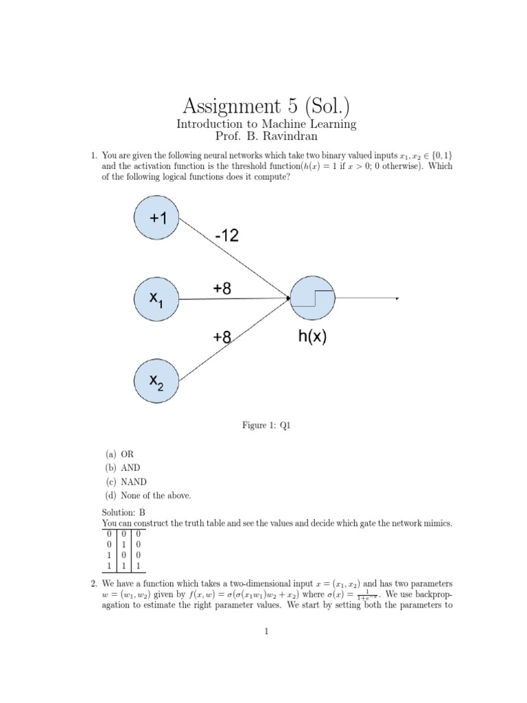 Assignment 5 (Sol.) : Introduction To Machine Learning Prof. B. Ravindran | PDF | Artificial ...
