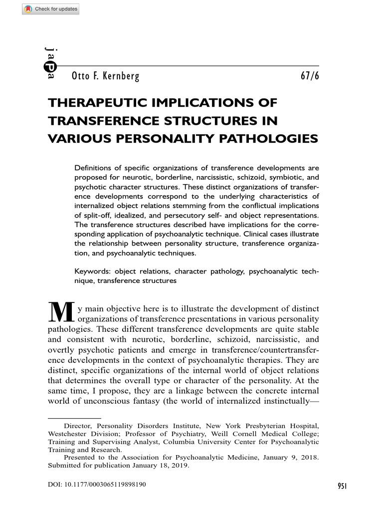 Therapeutic Implications of Transference Structures in Various ...