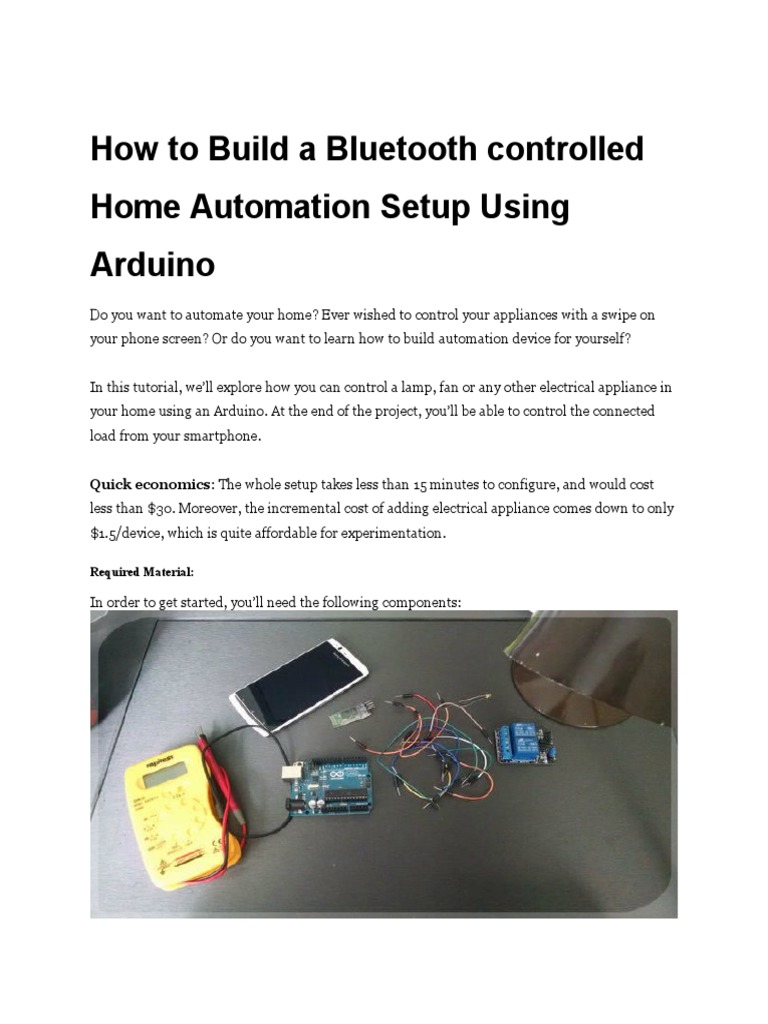 How To Build A Bluetooth Controlled Home Automation Setup Using Arduino Pdf Arduino Relay