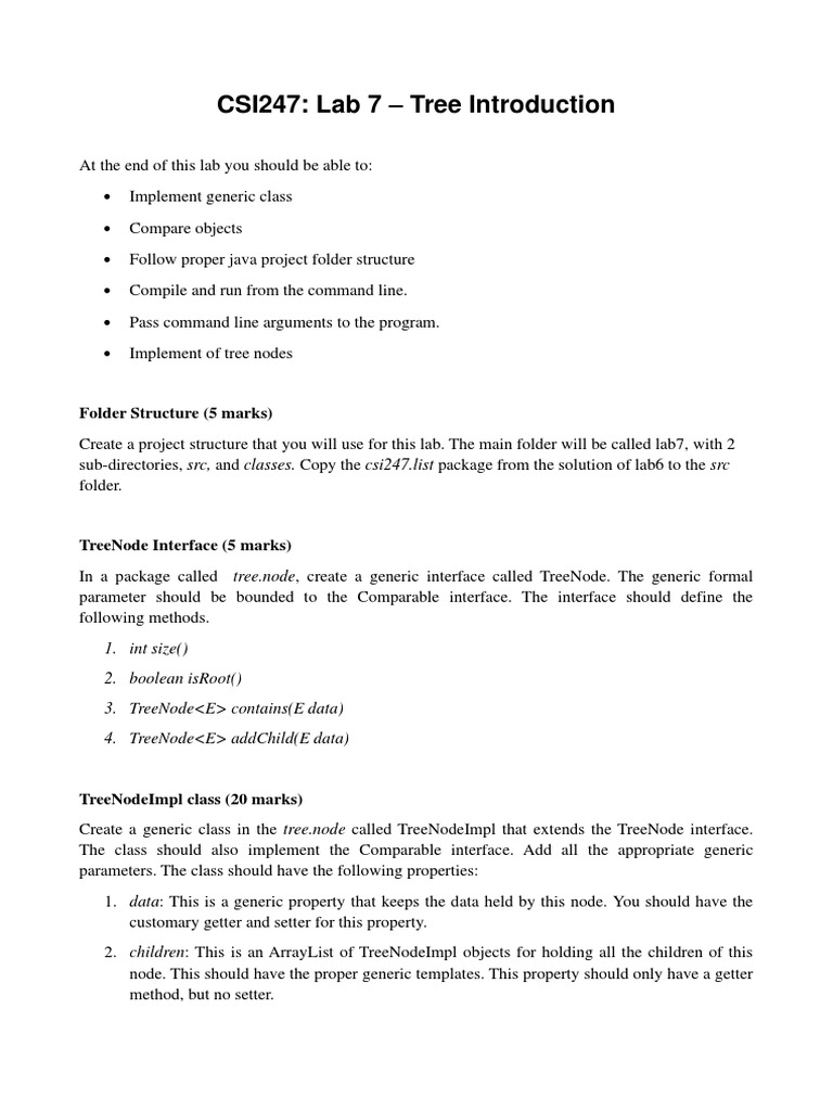 CSI247: Lab 7 - Tree Introduction: Folder Structure (5 Marks) | Download Free PDF | Class ...
