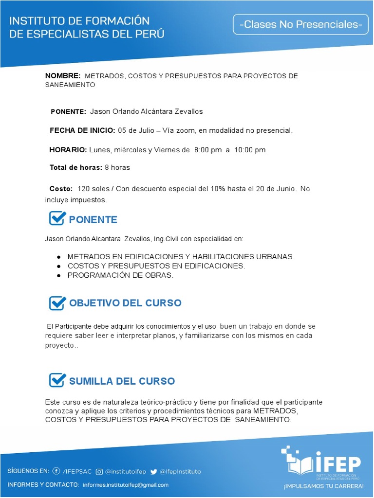 Nombre Metrados, Costos y Presupuestos para Proyectos de Saneamiento | PDF | Presupuesto | Hormigón