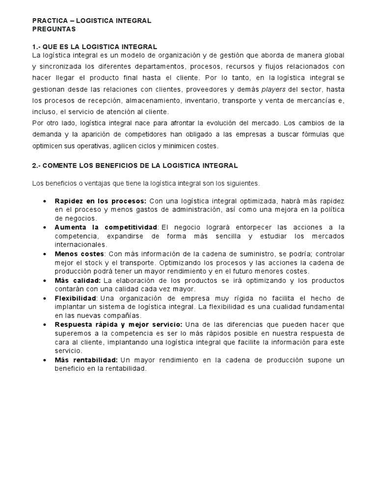 Practica Logistica Integral | PDF | Logística | Gestión de la cadena de suministro