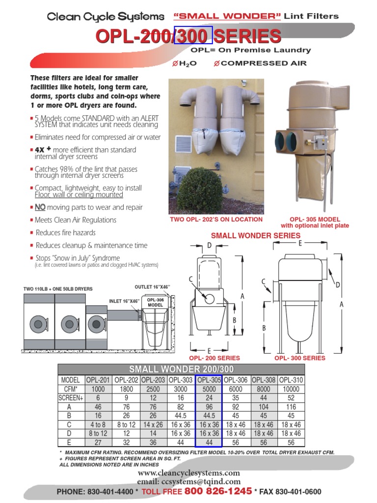 OPL-305 Spec Brochure | PDF | Clothes Dryer | Filtration