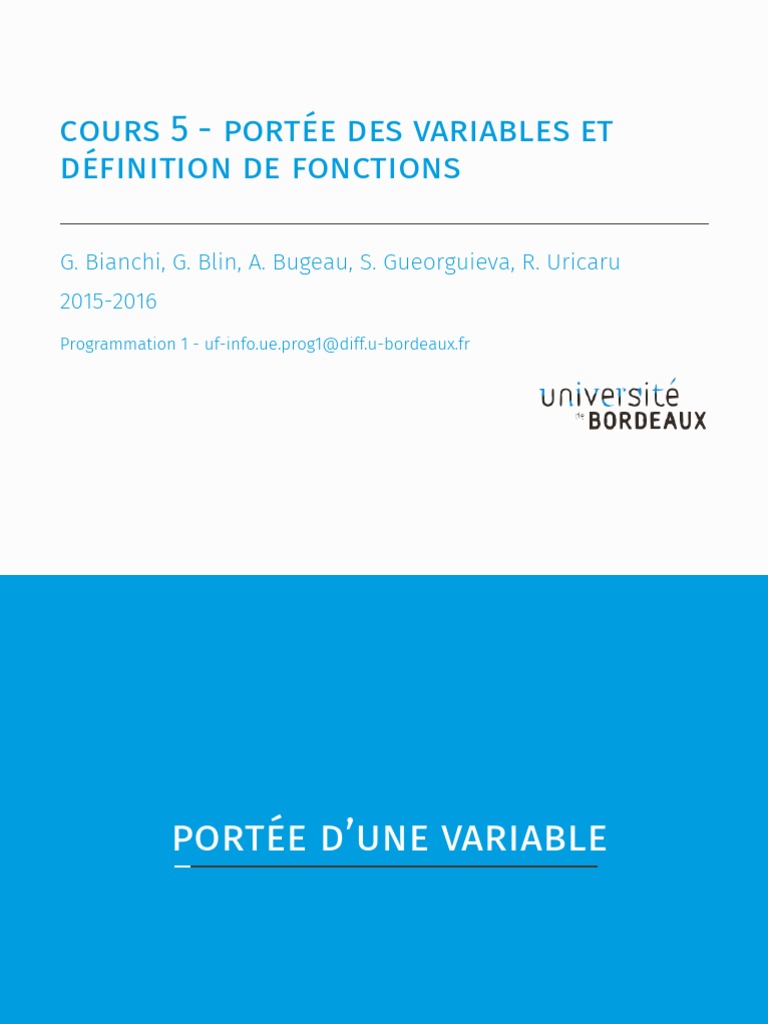 CM 5 Portee Des Variables Et Fonctions | PDF | Pointeur (programmation) | Variable (informatique)