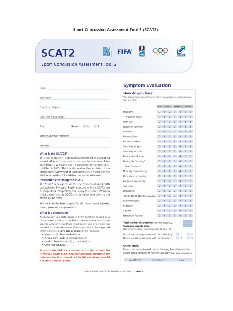 Sport Concussion Assessment Tool 2 (SCAT2) | PDF