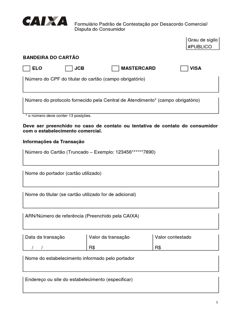 Formulario Padrao Contestação Caixa | PDF | Visa Inc. | Business