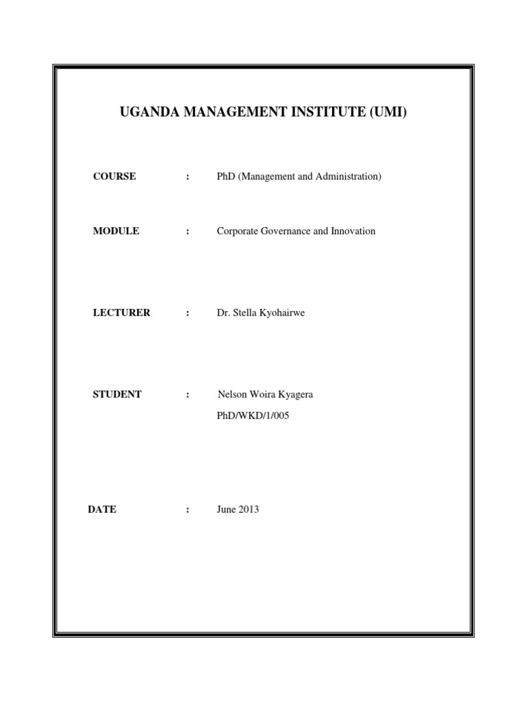 Uganda Management Institute (Umi) : Course | PDF | Corporate Governance ...