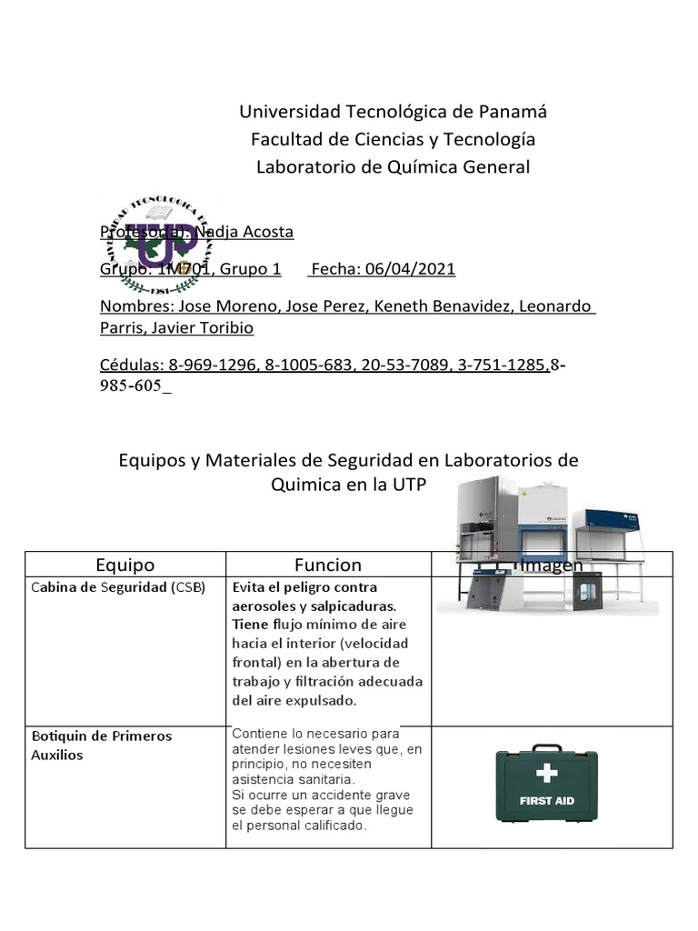 Equipos de Seguridad en Laboratorios UTP | PDF | Naturaleza | Science