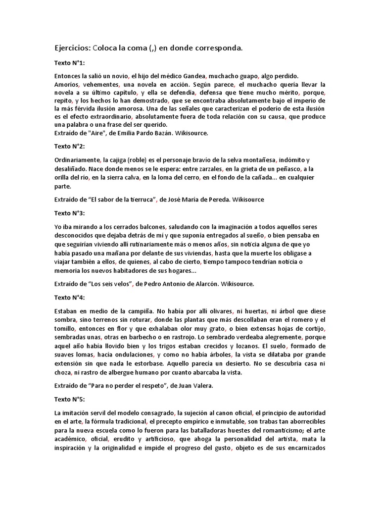 Ejercicios de uso de la coma | PDF | Libros para adolescentes