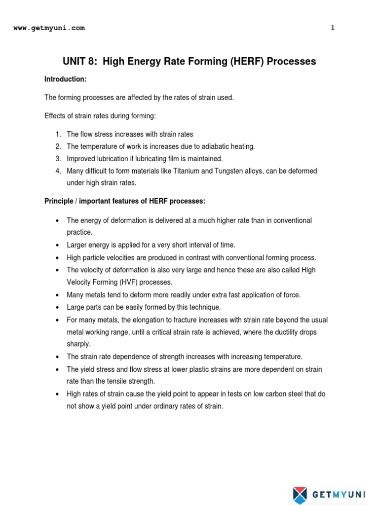 UNIT 8: High Energy Rate Forming (HERF) Processes | PDF | Capacitor ...