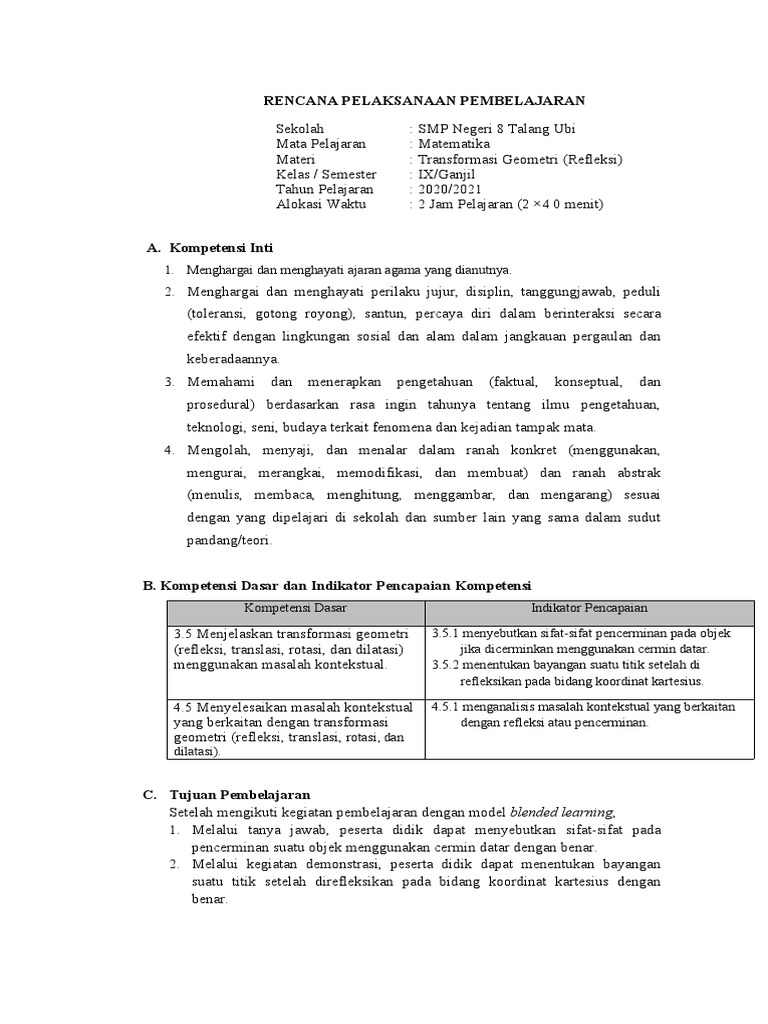 RPP Blended Learning Matematika | PDF
