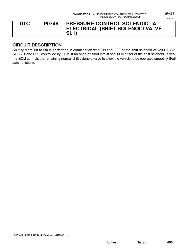 DTC P0748 Pressure Control Solenoid "A" Electrical (Shift Solenoid ...