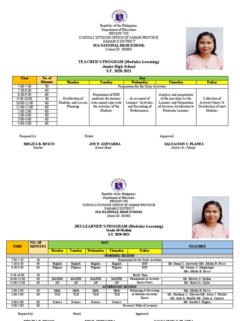 Junior High School Class Schedule 2020-2021 | PDF | Communication ...