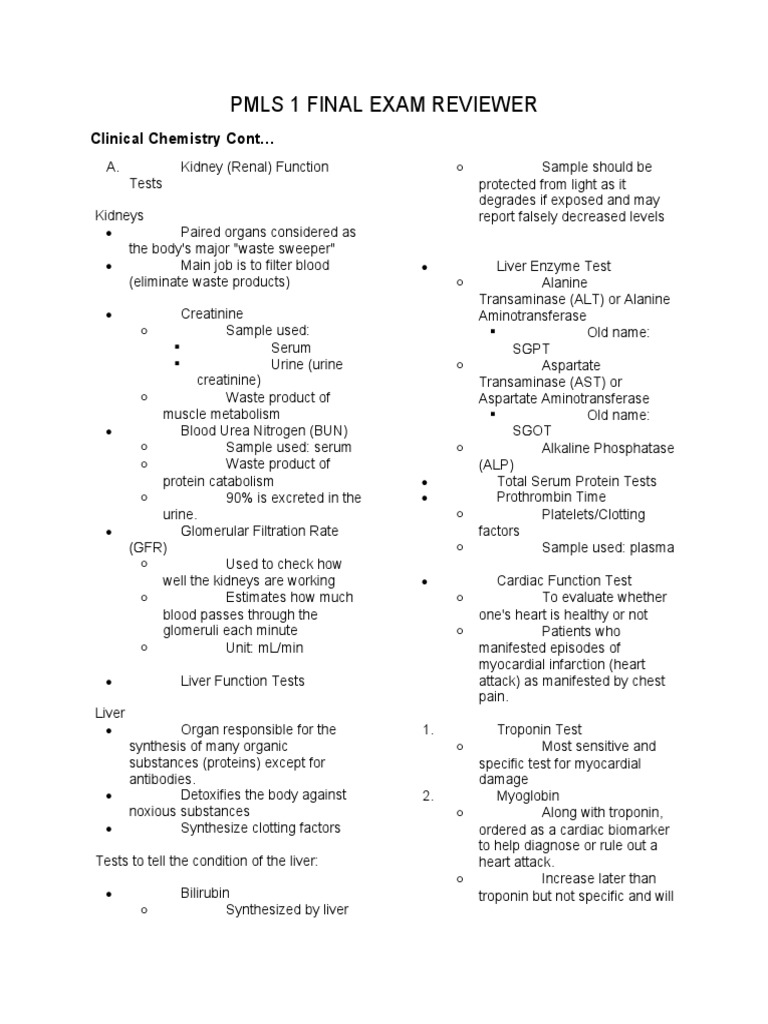 Pmls 1 Final Exam Reviewer: Clinical Chemistry Cont | Download Free PDF ...