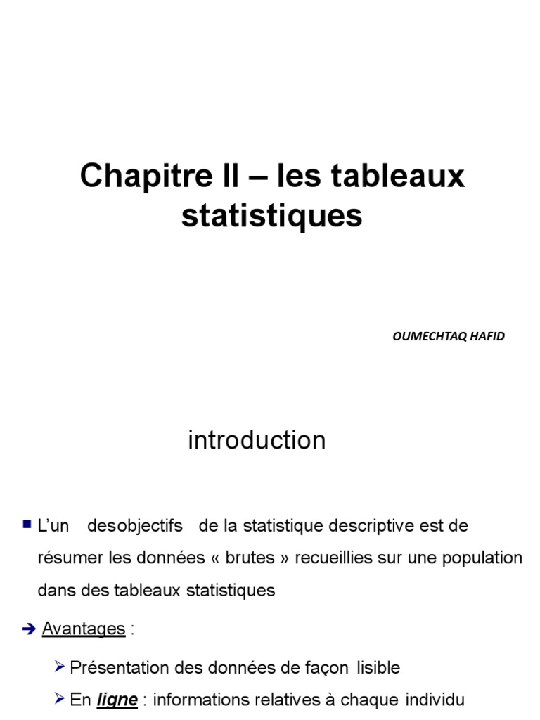 Chapitre II Les Tableaux Statistiques | PDF | Statistique descriptive | Statistiques