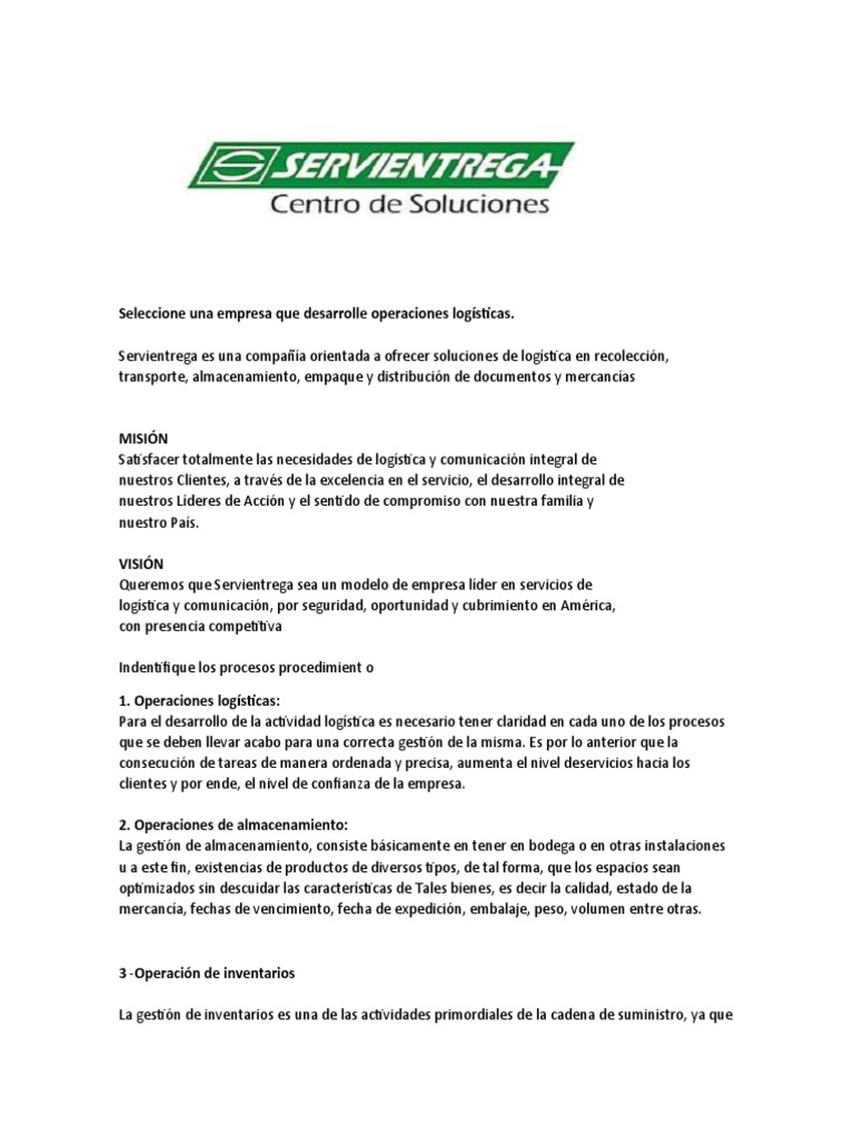 Documento Servientrega | PDF | Logística | Empresas