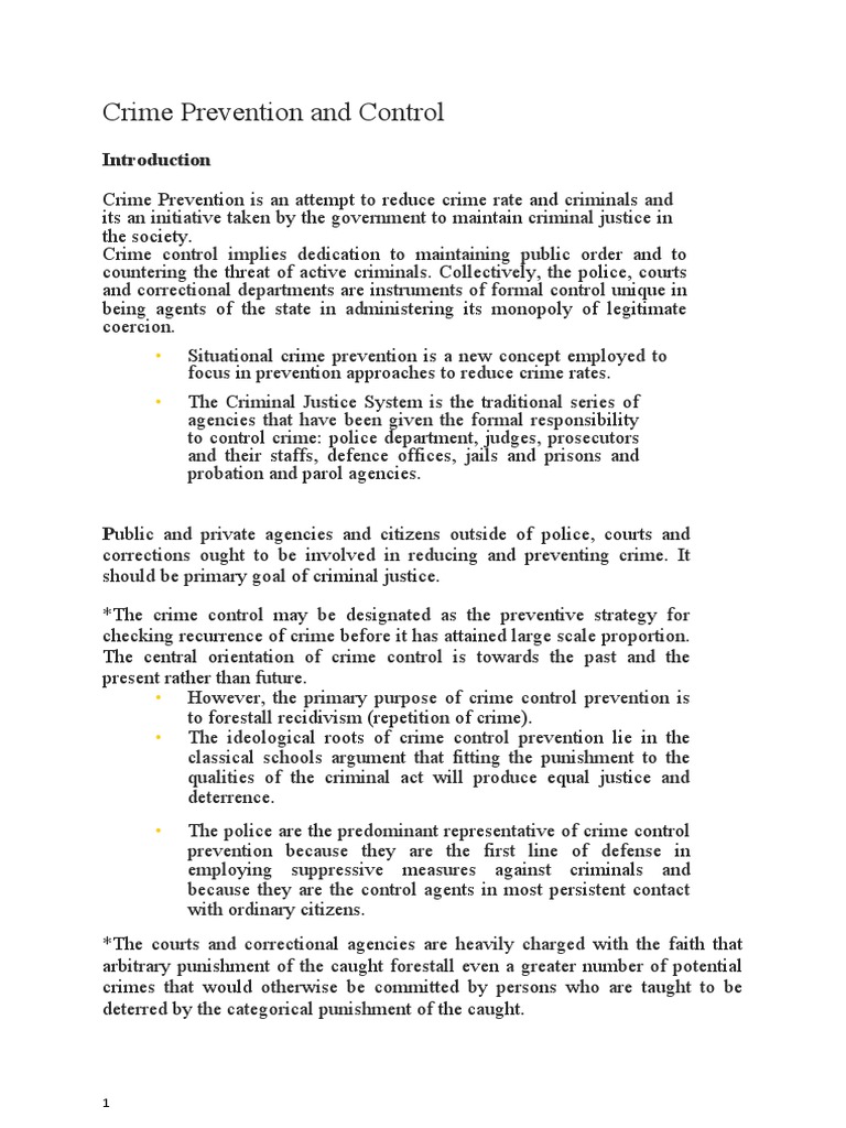 Crime Prevention and Control 1 | PDF | Punishments | Criminal Justice
