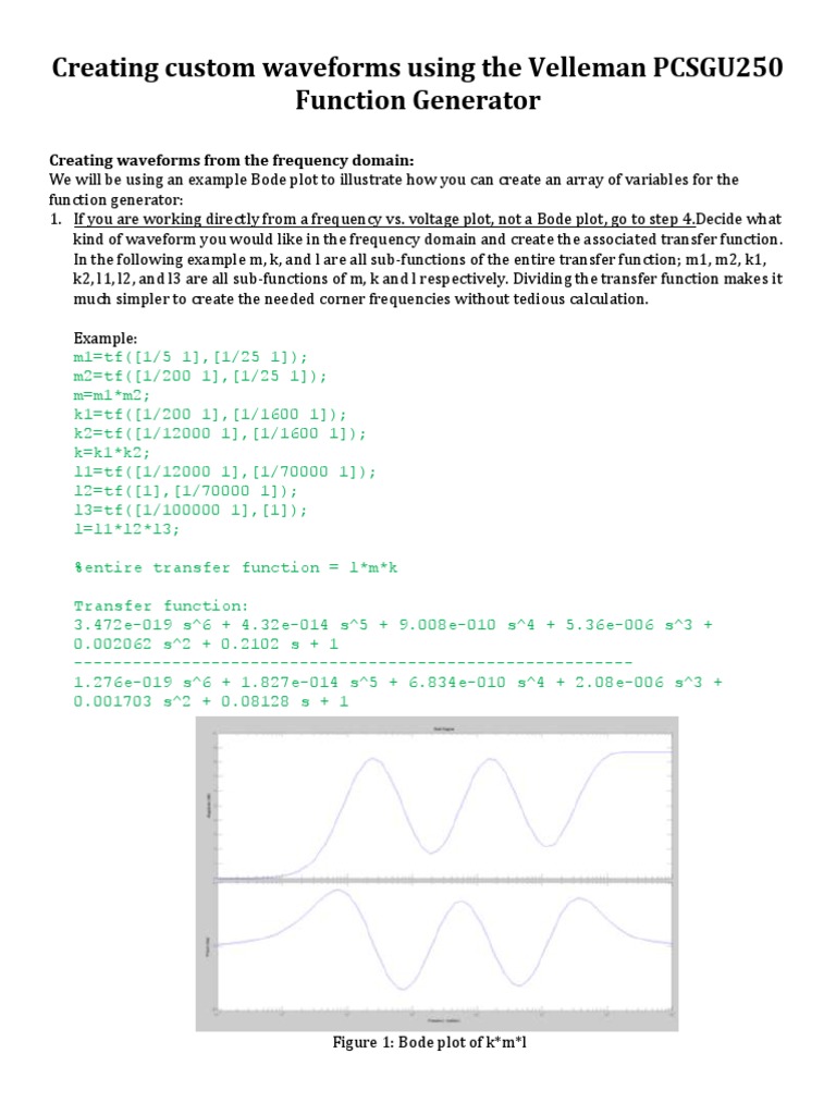 Creating Custom Waveforms From Frequency Domain Transfer Functions For Use With A Function