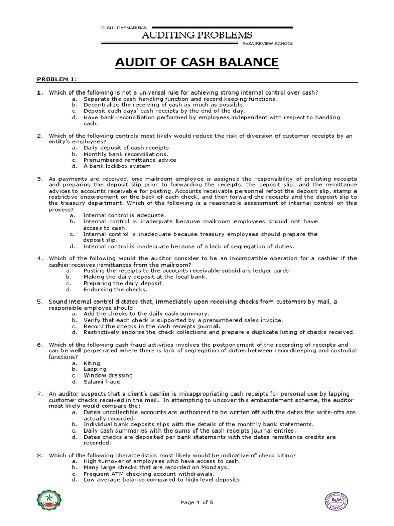 AP Audit of Cash Balance | PDF | Cheque | Internal Control