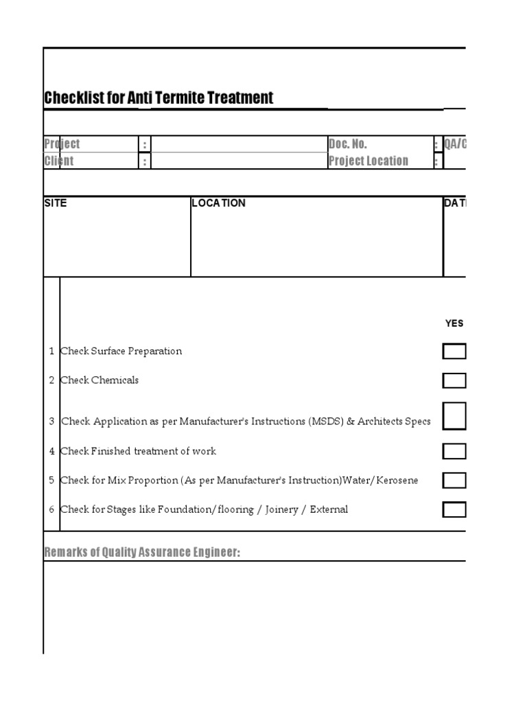 Checklist For Anti Termite Treatment | PDF