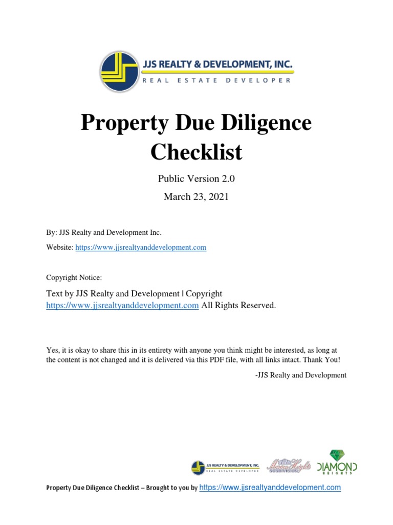 Property Due Diligence Checklist v2.0 by JJS Realty and Development Inc ...
