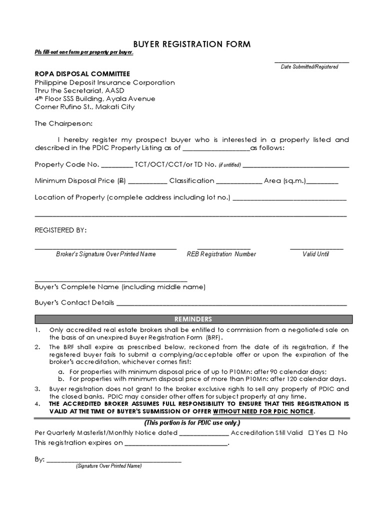 Buyer Registration Form | PDF | Real Estate Broker | Financial Services