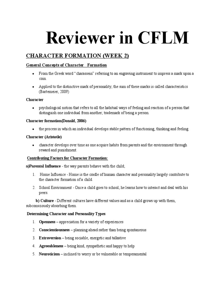 Reviewer in CFLM: Character Formation (Week 2) | PDF | Nationalism ...