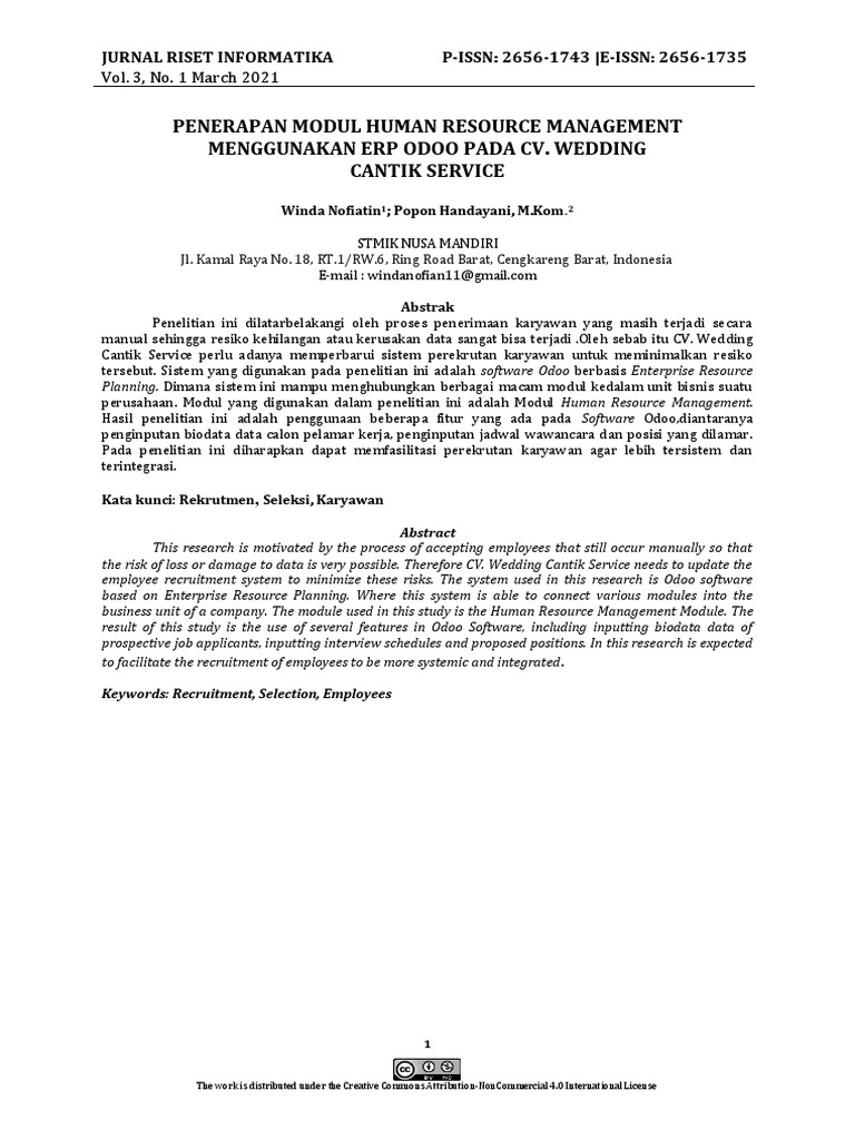 PDF-Jurnal Penerapan Modul Human Resource Management Menggunakan ERP Odoo Pada CV. Wedding ...