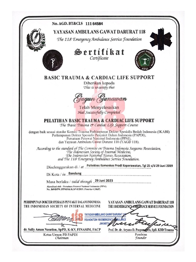 Sertifikat BTCLS | PDF