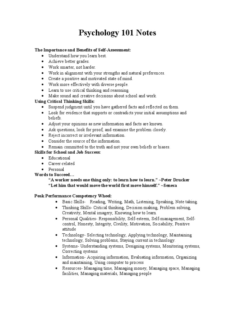 Psychology 101 Notes | PDF | Motivation | Motivational