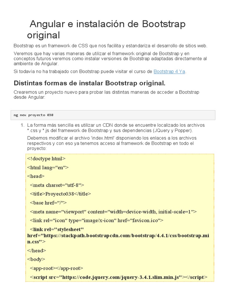 Angular e Instalación de Bootstrap Original | PDF | Bootstrap (marco frontal) | Marco de software