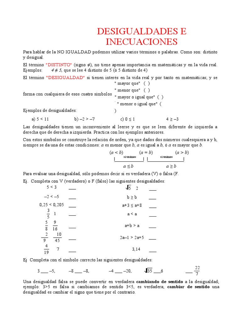 Inecuaciones Texto | PDF | Desigualdad (Matemáticas) | Distancia