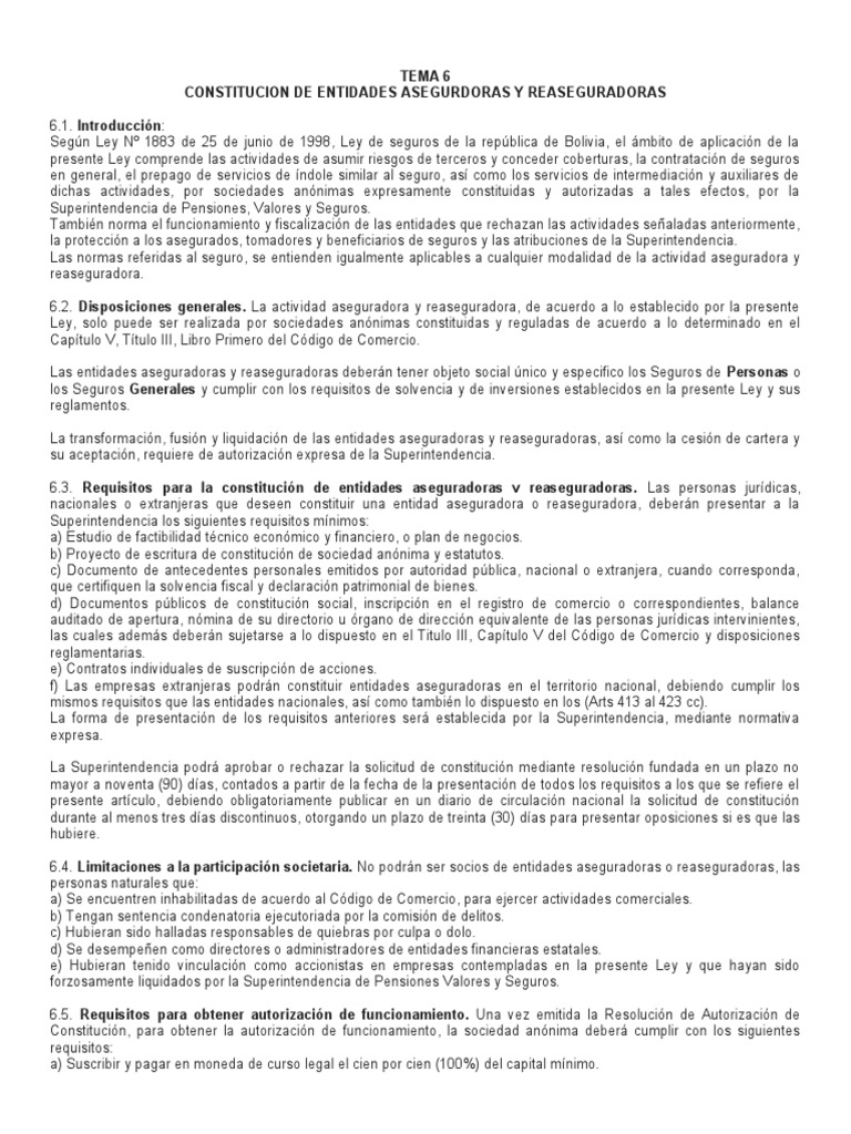 Constitucion de Entidades Aseguradoras y Reaseguradoras | PDF | Póliza de seguros | Reaseguro