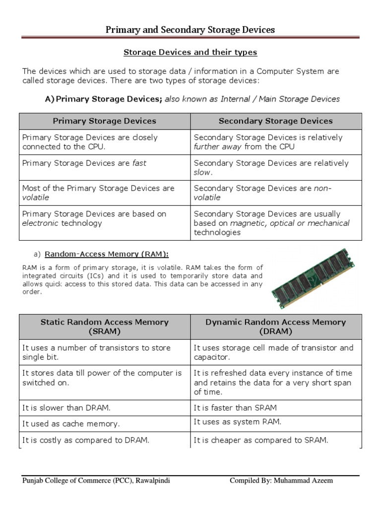 Storage Devices and Their Types | Download Free PDF | Random Access Memory | Read Only Memory