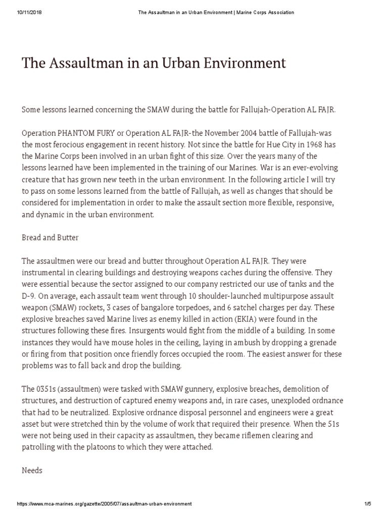 The Assaultman in An Urban Environment - Marine Corps Association | PDF ...