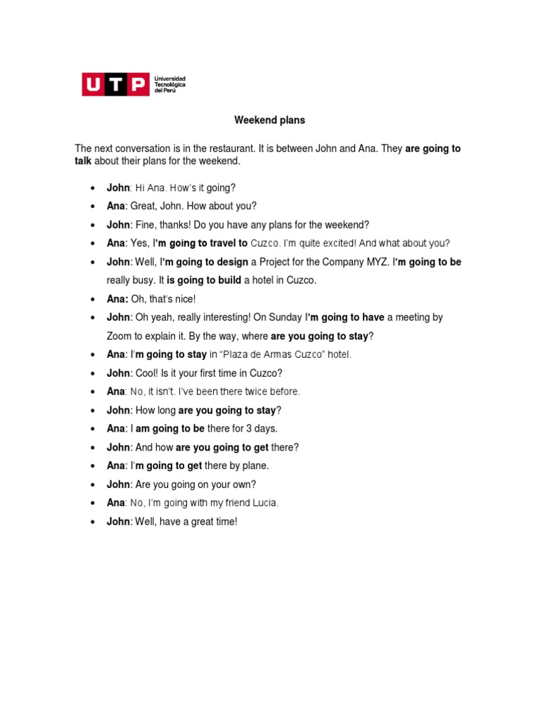 Week 10 - Script - Weekend Plans | PDF