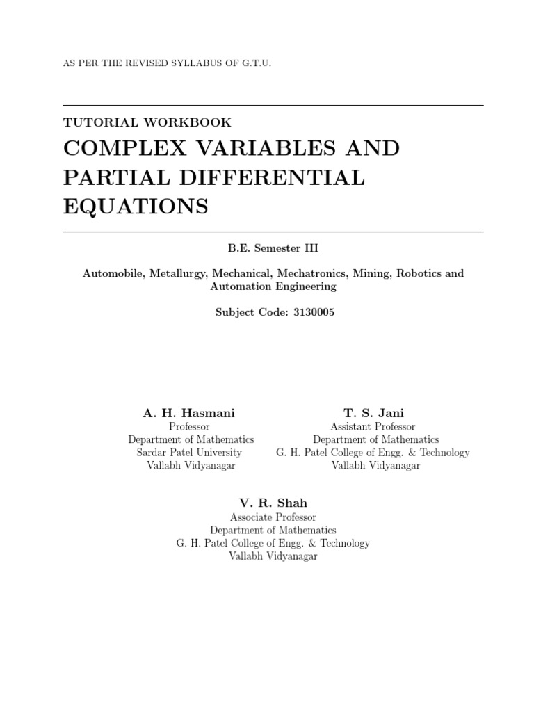 Tutorial Workbook for Complex Variables and Partial Differential Equations | PDF | Power Series ...