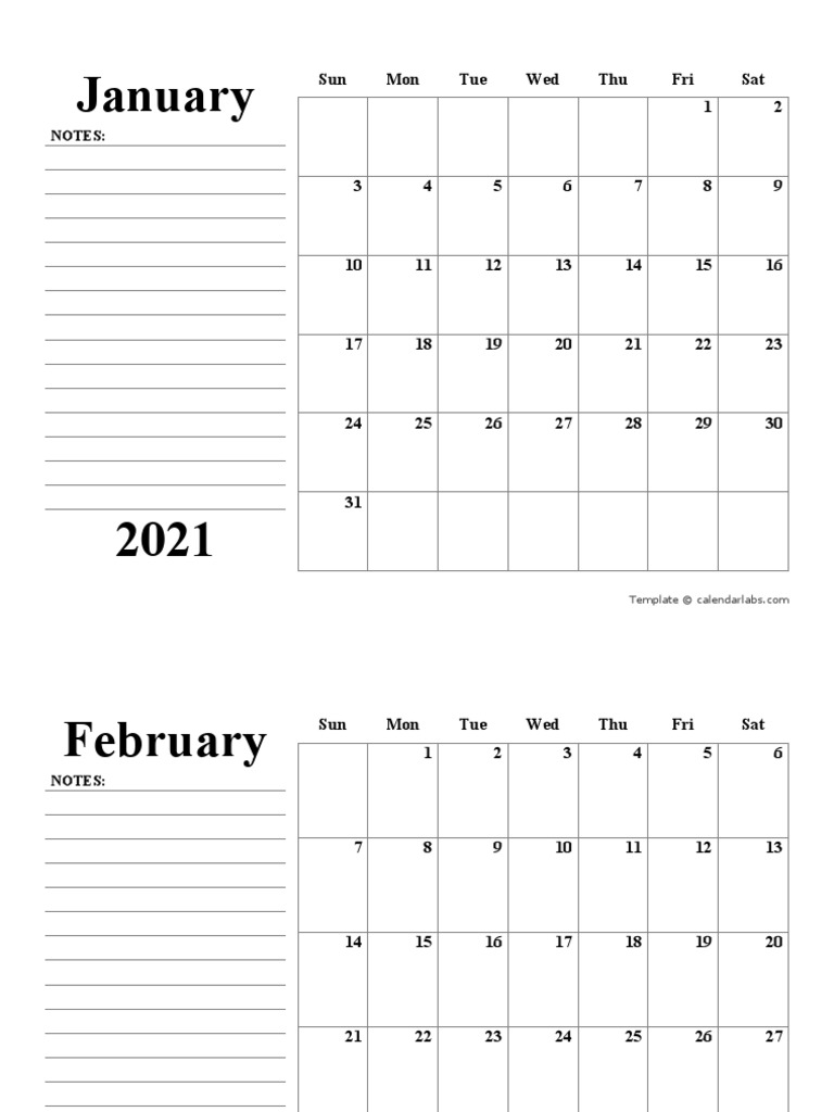2021 Blank Calendar Template With Notes 03 | PDF